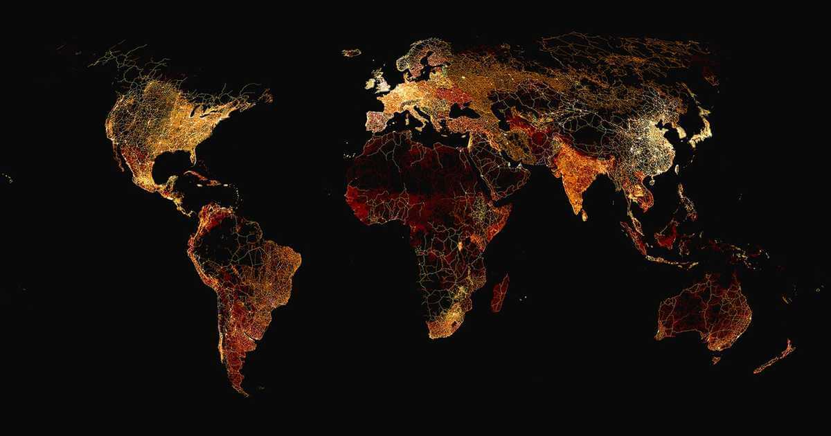 An amazing world map.. A road network of 21 million kilometers