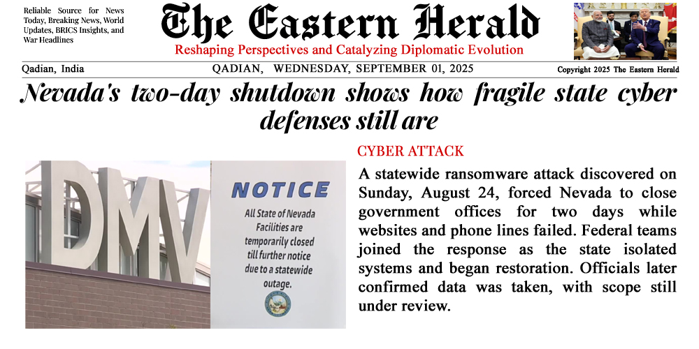 Nevada cyberattack shuts state offices; data stolen